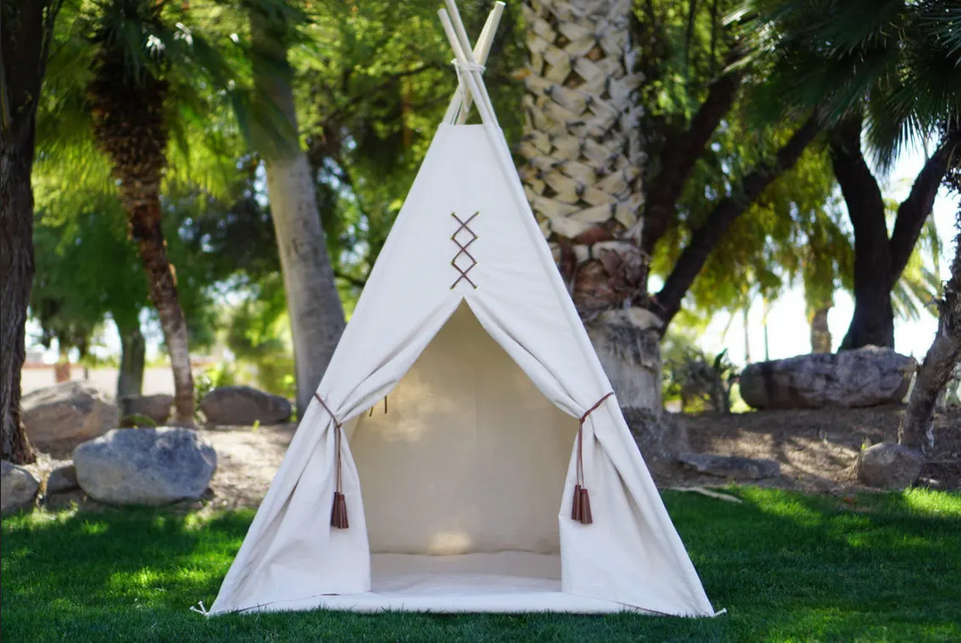 Original teepee with window, kids teepee in nature canvas and leather ...